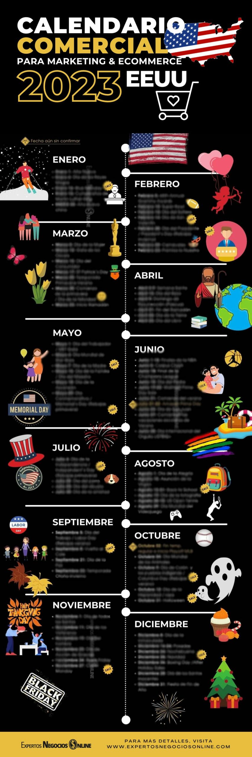 Calendario comercial USA 2023 con festivos para Marketing